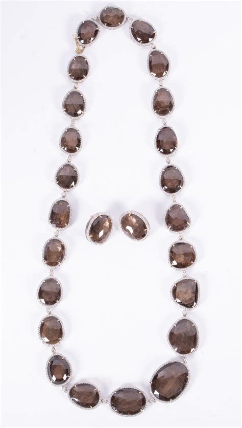 Lot 14k Gold And Silver Natural Chocolate Sapphire Cut With Diamond Suite
