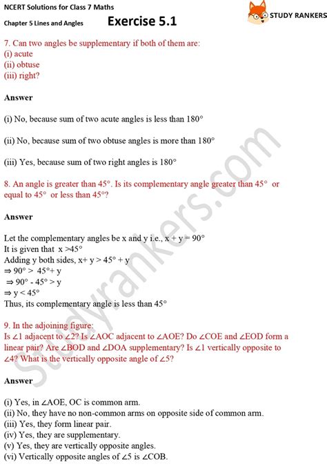 NCERT Solutions For Class Maths Ch Lines And Angles Exercise