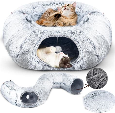 Lingynzh Cat Tunnel Bed Multi Functional And Soft Plush Fabric Cat Bed And Tunnel
