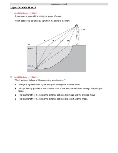 Igcse Physics Light Exam Paper 2020