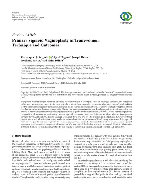 Pdf Primary Sigmoid Vaginoplasty In Transwomen Technique And Outcomes