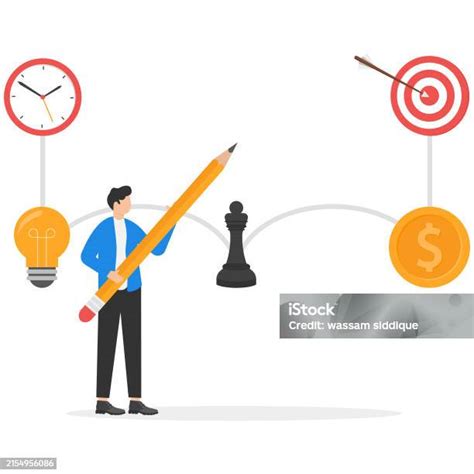 사업 전략 계획 목표 개념 달성을 위한 마케팅 전술 사업가 계획 프로세스 또는 프로젝트 완료 순서 개발에 대한 스톡 벡터 아트