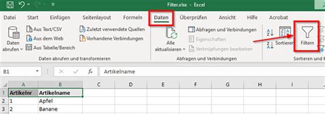 Excel Filter Setzen Filter Einfügen In Excel Tabelle