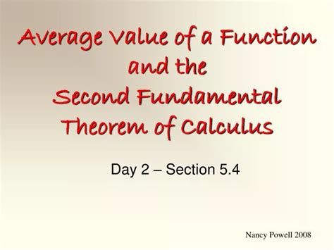 PPT Average Value Of A Function And The Second Fundamental Theorem Of Calculus PowerPoint