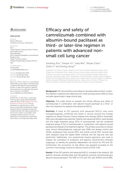Pdf Efficacy And Safety Of Camrelizumab Combined With Albumin Bound Paclitaxel As Third Or