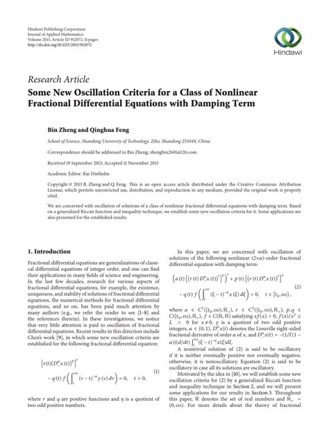 Pdf Some New Oscillation Criteria For A Class Of Nonlinear Fractional Differential Equations