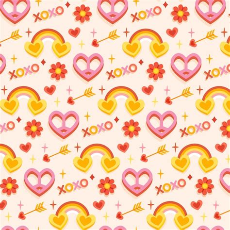 Free Vector Flat Design Groovy Love Pattern