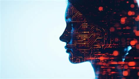 Minimalist 3d Visualization Of A Womans Profile With Digital Circuit Patterns Premium Ai