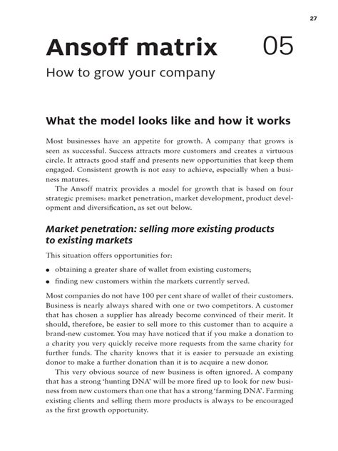 05 Ansoff Matrix How To Grow Your Company Pdf The Coca Cola Company Brand