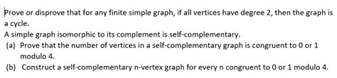 Solved Prove Cycle Or Disprove That For Any Finite Simple Chegg