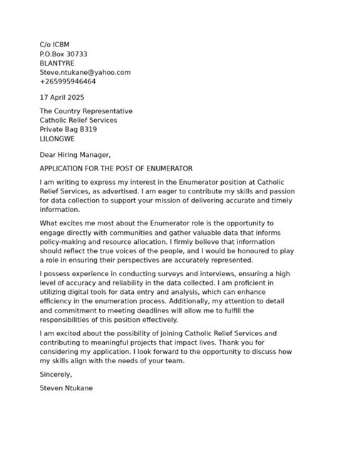 Enumerator Application Letter Pdf