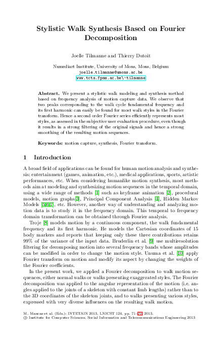 Pdf Stylistic Walk Synthesis Based On Fourier Decomposition