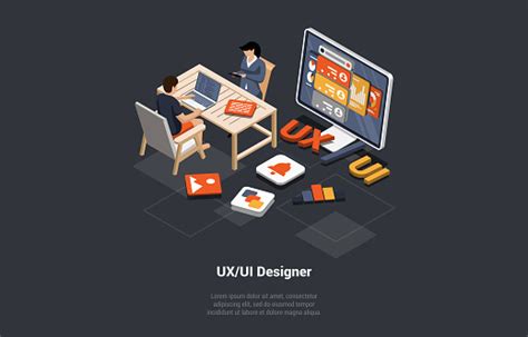 ux ui 디자인 디지털 아트 서체 아이콘 개념 디자이너 팀 사무실에서 직장에서 남자와 여자는 모바일 및 pc용 응용 프로그램