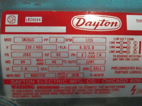 2 Hp Dayton Electric Motor 1725 Rpm
