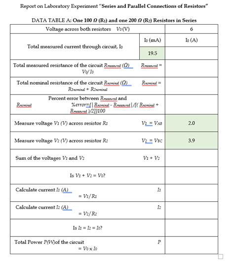 Solved Report On Laboratory Experiment Series And Parallel Chegg Com