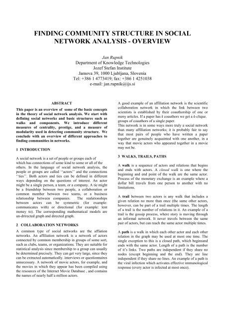 Finding Community Structure In Social Network Analysis Ailab Ijs