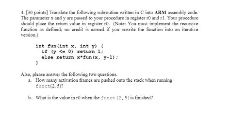 solved 4 [30 points] translate the following subroutine