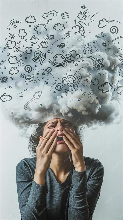 Illustration Of A Person Feeling Overwhelmed With A Cloud Of Stress