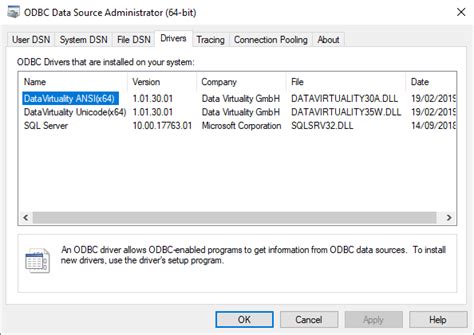 installing data virtuality odbc windows