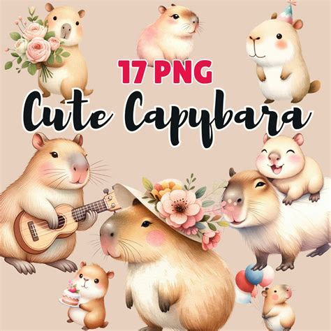 17 Png Cute Capybara Clip Art Bundle Capybara Png For T Shirt Mugs Sticker Sweatshirt