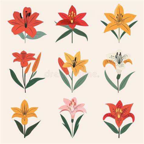 Snap Lily Flower Icon Set Garden Snaplily Flower Flat Design Abstract Snap Lily Flower Symbol