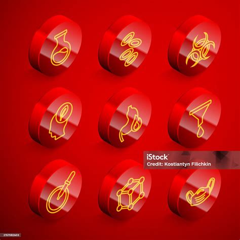 세트 라인 시험관과 플라스크 헤모글로빈 생물학적 위험 기호 내부에 잎이 있는 인간의 머리 위 속 쓰림 깔때기 또는 필터 페트리 접시 피펫 및 분자 아이콘 벡터 3차원 형태에