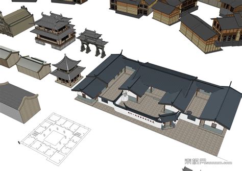 古建筑组合su模型下载sketchup模型免费下载素模网