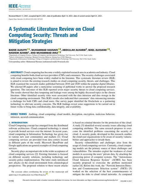 A Systematic Literature Review On Cloud Computing Security Threats And Mitigation Strategies