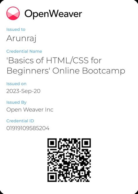 completed html css for beginners course by open weaver arunraj s
