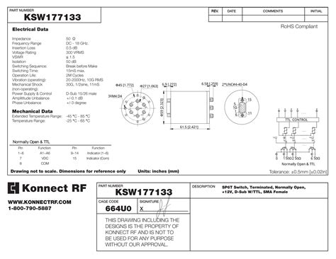 Sp6t Switch Terminated Dc 18 Ghz Normally Open 12v D Sub W Ttl Sma Female Konnectrf