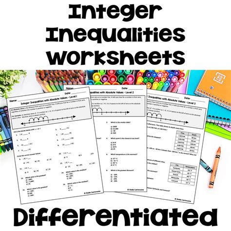 Integer Inequalities Worksheets Differentiated Etsy