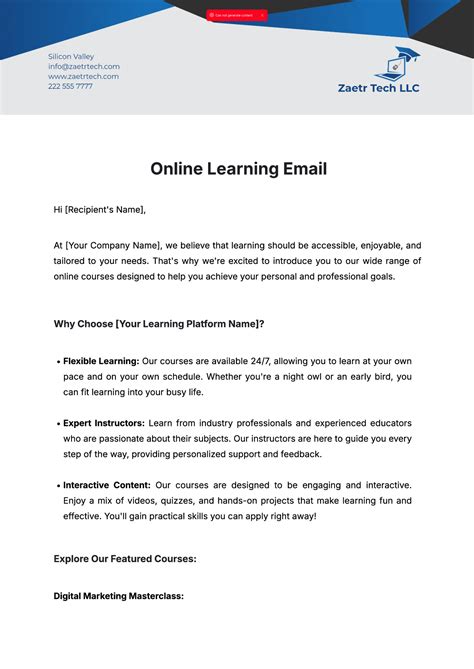 Free Online Learning Email Template To Edit Online