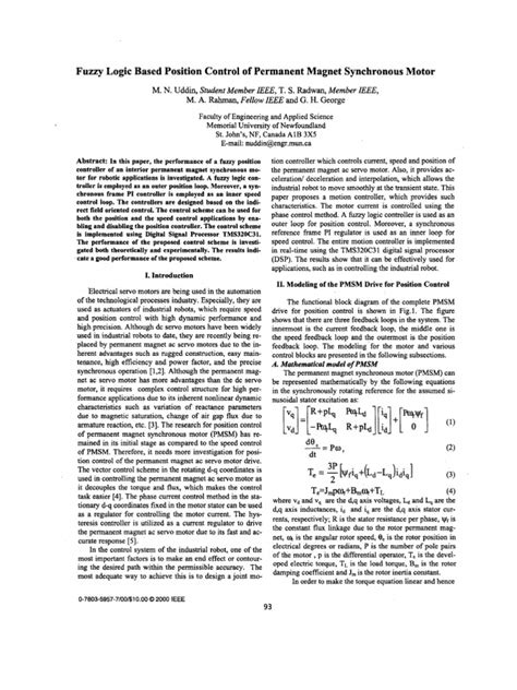 Fuzzy Logic Based Position Control Of Permanent Magnet Synchrono Pdf Electric Motor Torque