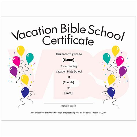 Printable Vacation Bible School Certificate Of Completion Lovely Within