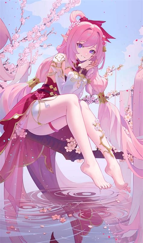 Artwork Barefoot Water Chinese Clothing Feet Honkai Impact Rd Petals Peach Blossom