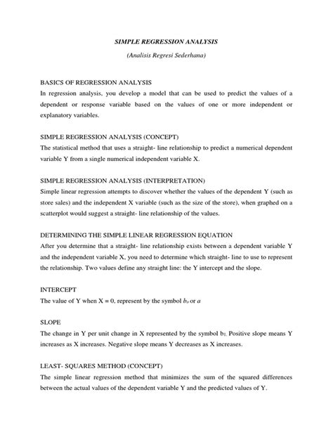 Simple Regression Analysis Pdf Regression Analysis Linear Regression