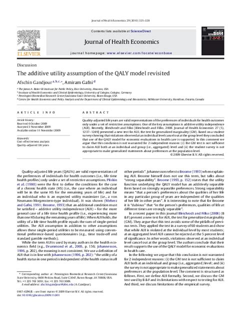 Pdf The Additive Utility Assumption Of The Qaly Model Revisited