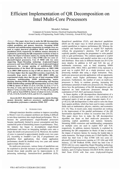 Pdf Efficient Implementation Of Qr Decomposition On Intel Multi Core