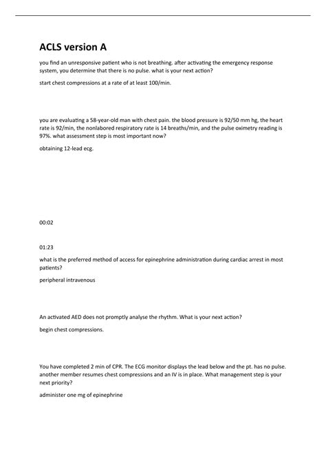 ACLS VERSION A Advanced Cardiovascular Life Support Exam Version A Questions ACLS Versin