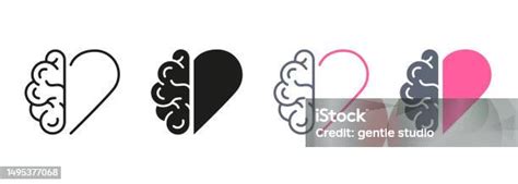 정서적 정신 건강 라인과 실루엣 색상 아이콘 세트 건강한 합리적 마인드 픽토그램 인간의 두뇌와 심장은 흰색 배경에 있는 상징 모음을 가지고 있다 격리된 벡터 그림