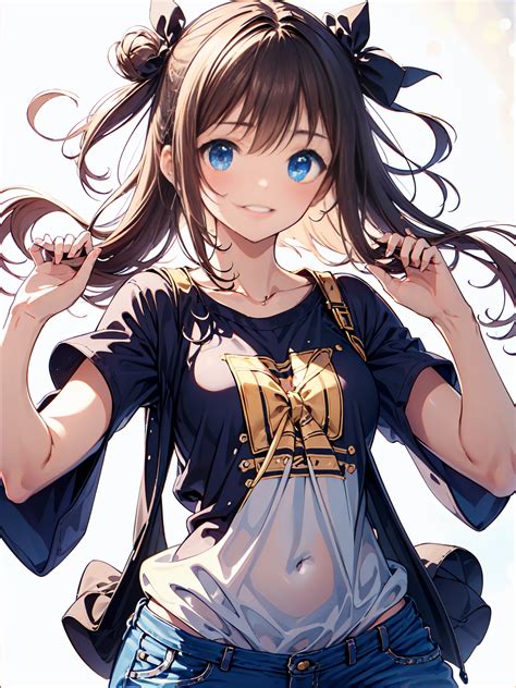 파란 눈과 검은 재킷을 입은 애니메이션 소녀 Seaart Ai