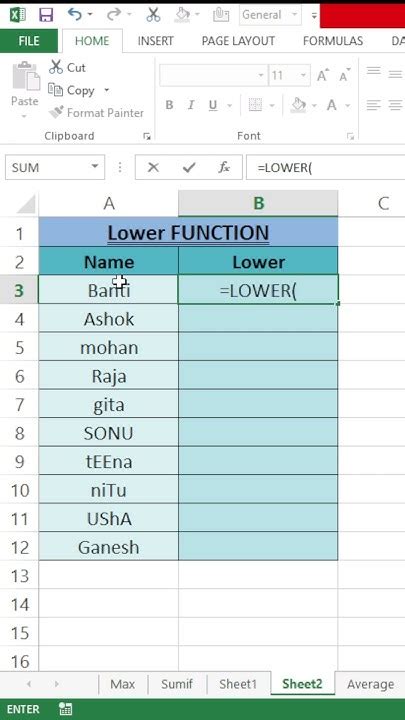Excel Lower Function In 30 Secs Excel Exceltutorial Office365 Office365training Youtube