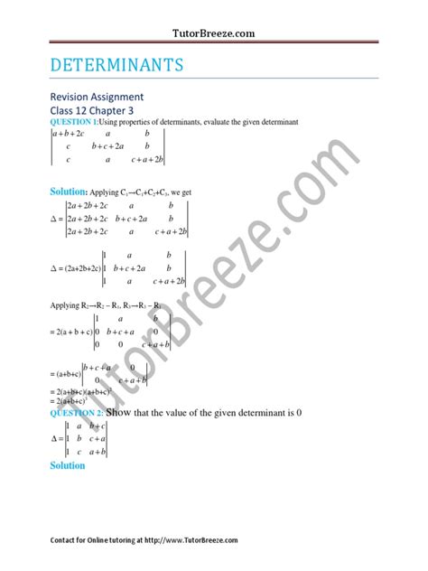 4determinants Assignment Solutions Download Free Pdf Determinant Matrix Mathematics