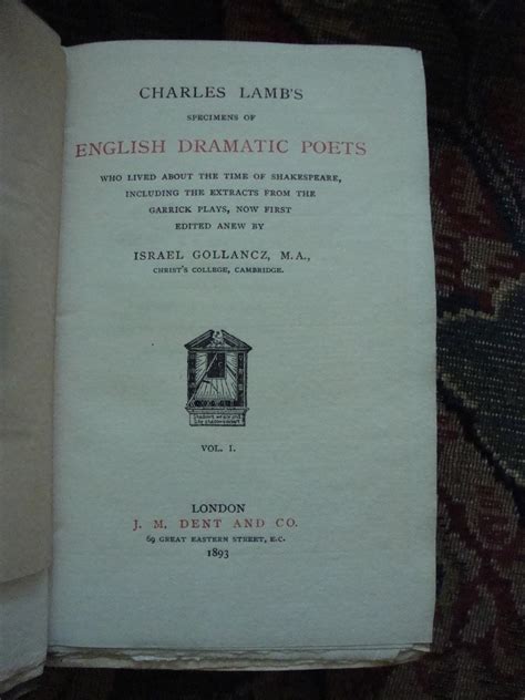 Charles Lambs Specimens Of English Dramatic Poets Who Lived About The Time Of Shakespeare