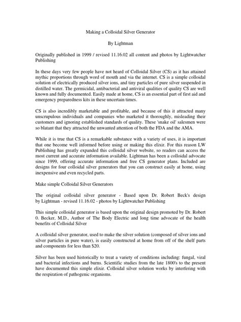 Making A Colloidal Silver Generator Pdf