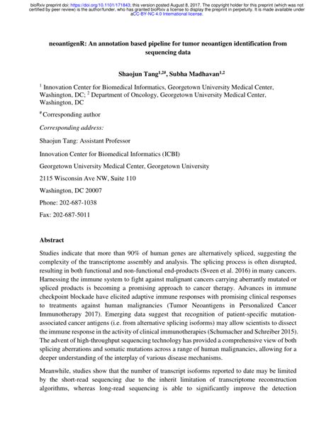 Pdf Neoantigenr An Annotation Based Pipeline For Tumor Neoantigen Identification From