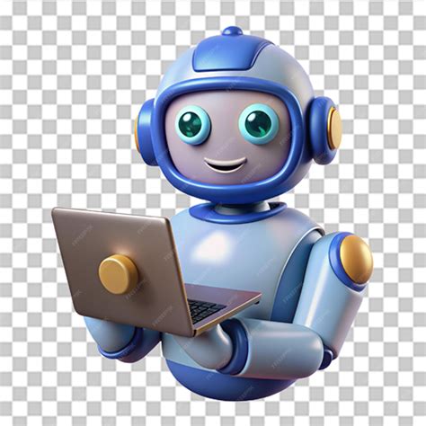 3d Chatbot And Laptop Isolated On White Background Ai Assistant Support And Faq Concept Cute