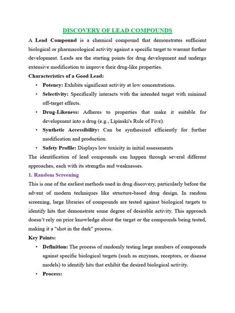 Lead Compound Discovery Methods Pdf Drug Discovery Enzyme Inhibitor