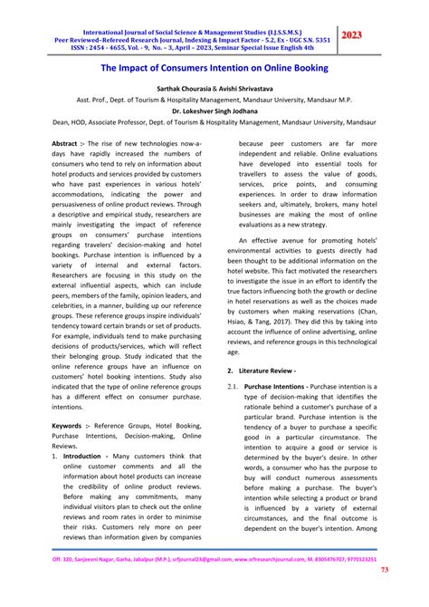 Pdf The Impact Of Consumers Intention On Online Booking