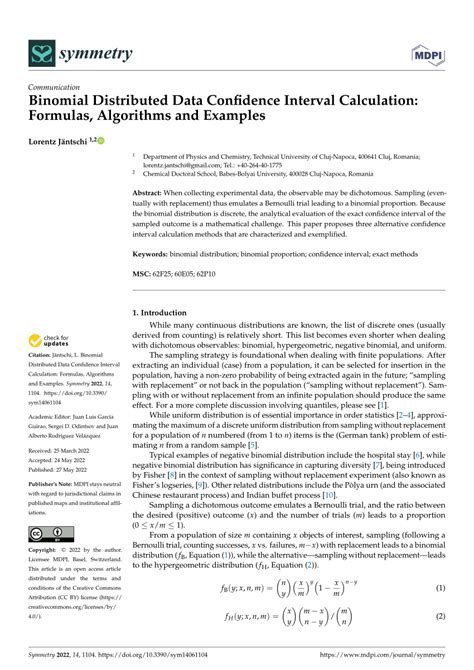 Pdf Binomial Distributed Data Confidence Interval Calculation